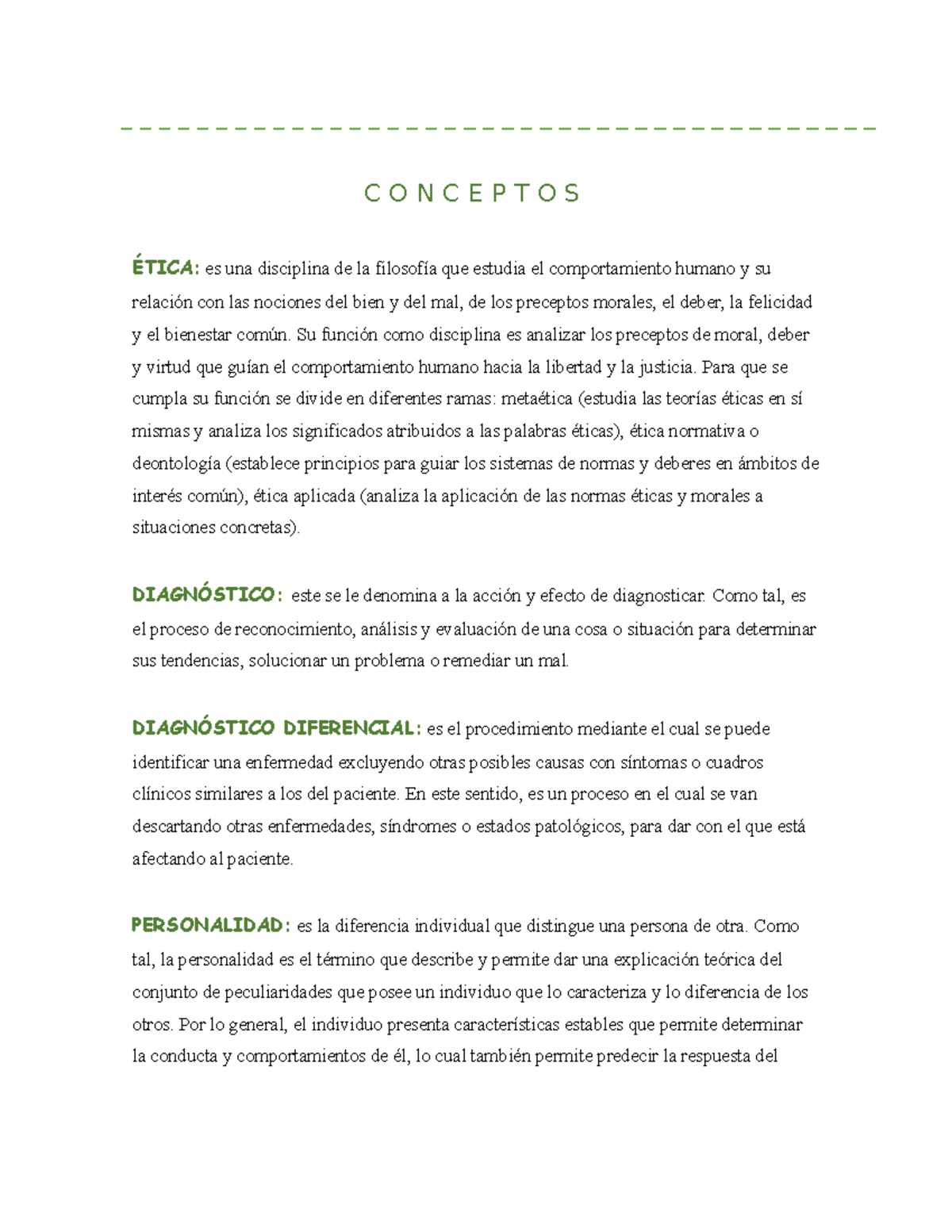 Conceptos Tasmi - C O N C E P T O S ÉTICA: es una disciplina de la ...