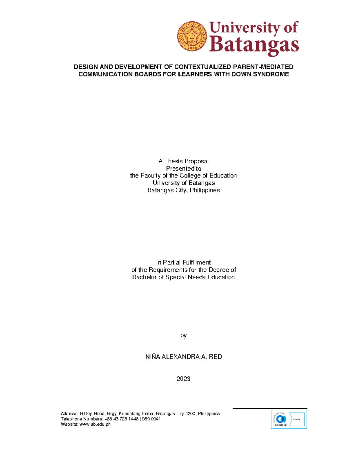 Imrad Format Sample FROM Maam Merly - 1 Address: Hilltop Road, Brgy ...