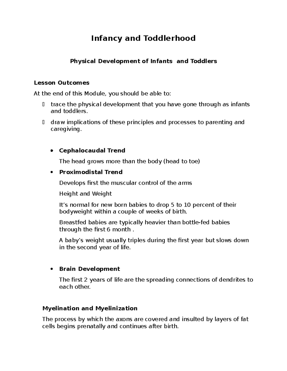 Infancy and ToddlerhoodLESSON 3.docx - Infancy and Toddlerhood Physical ...