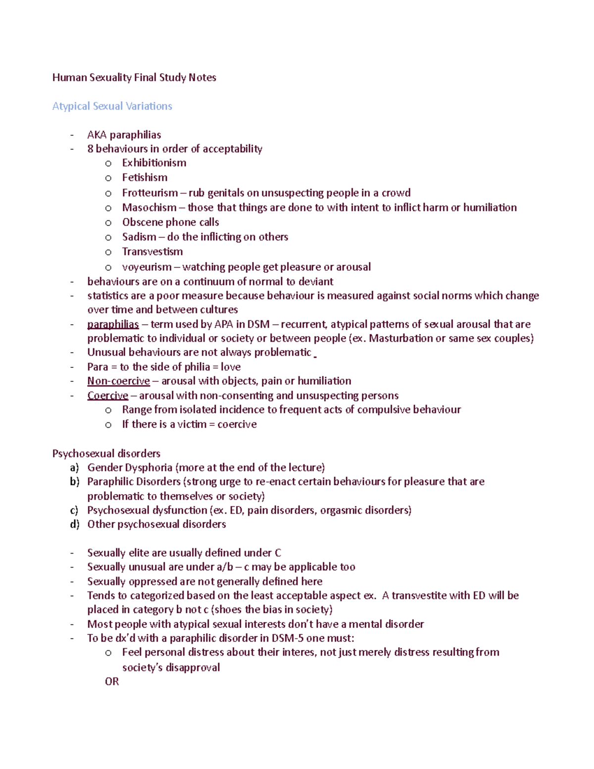 Human Sexuality Final Study Notes - Human Sexuality Final Study Notes ...