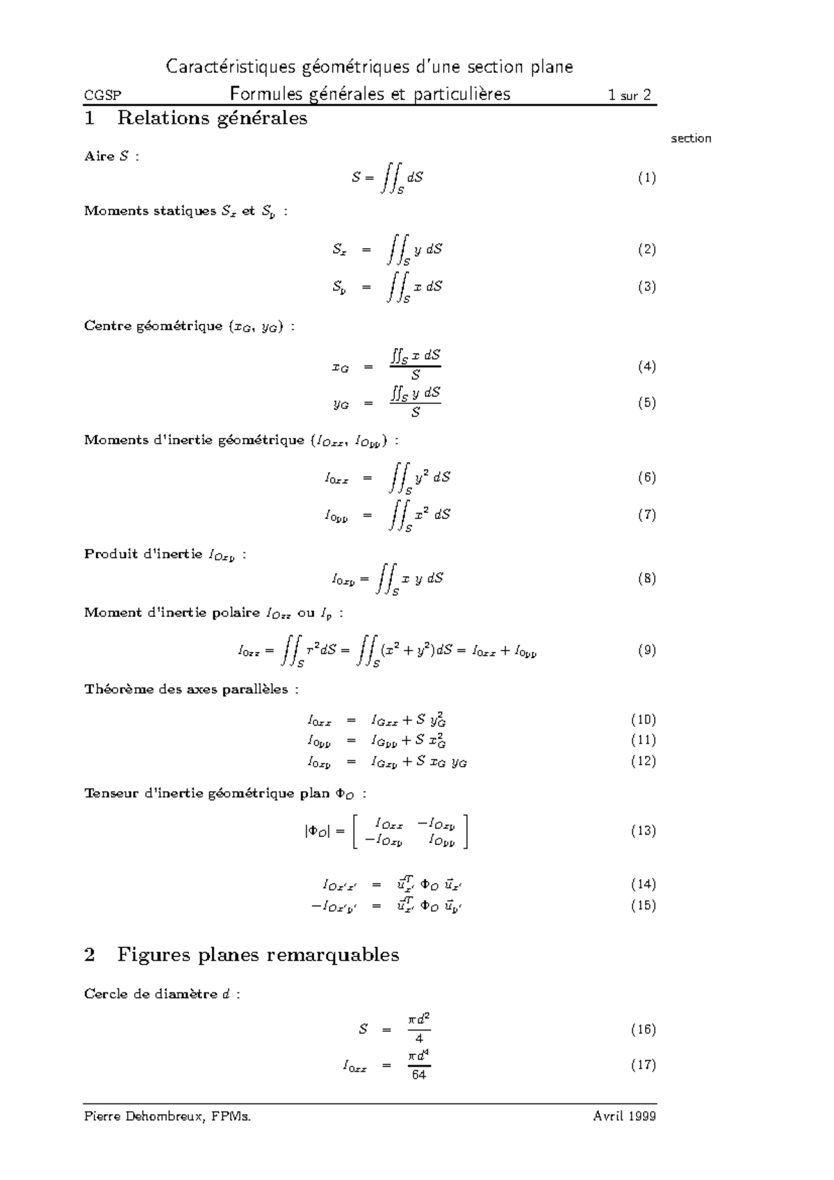 CGSP - Caractéristiques géométriques d'une section plane formules ...