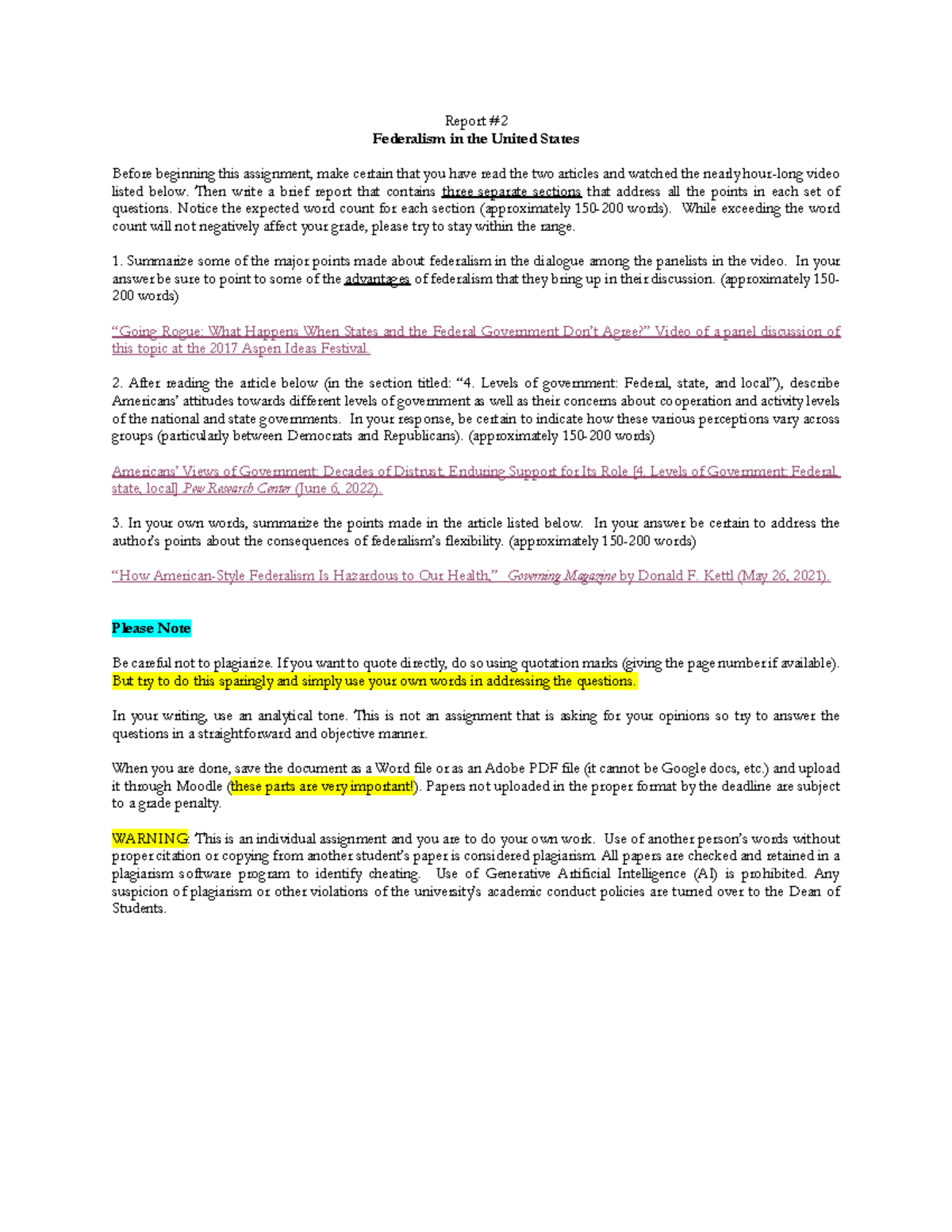 Report #2 Final - Report # Federalism in the United States Before ...