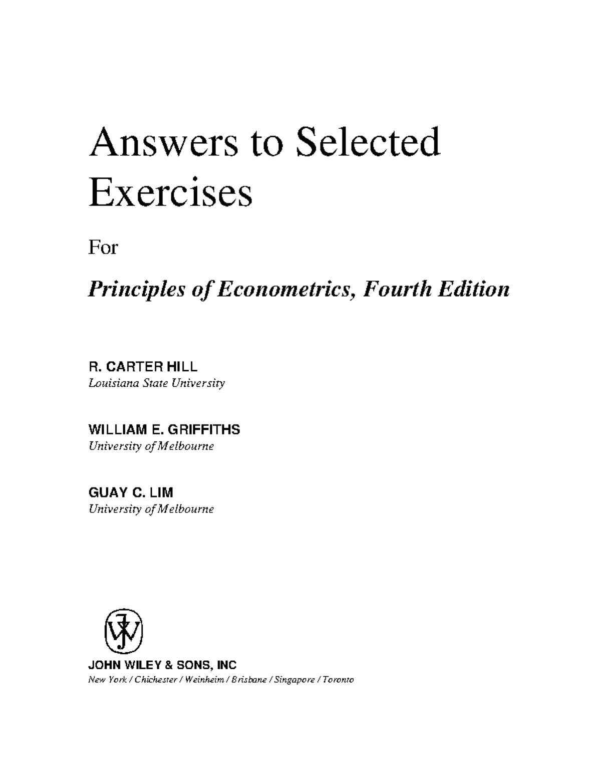 Practical - Answers to Selected Exercises For Principles of Econometrics, Fourth Edition ...