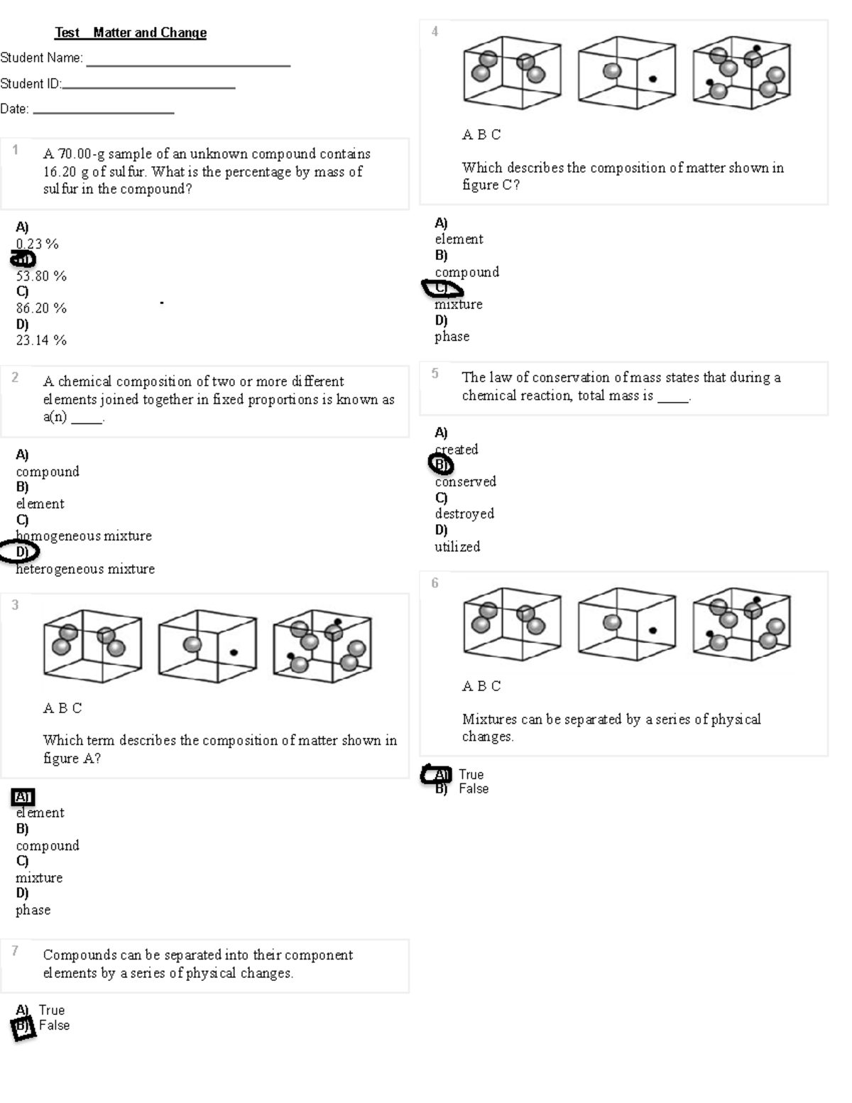 Test Matter and Change 2020 - Test _ Matter and Change Student Name ...