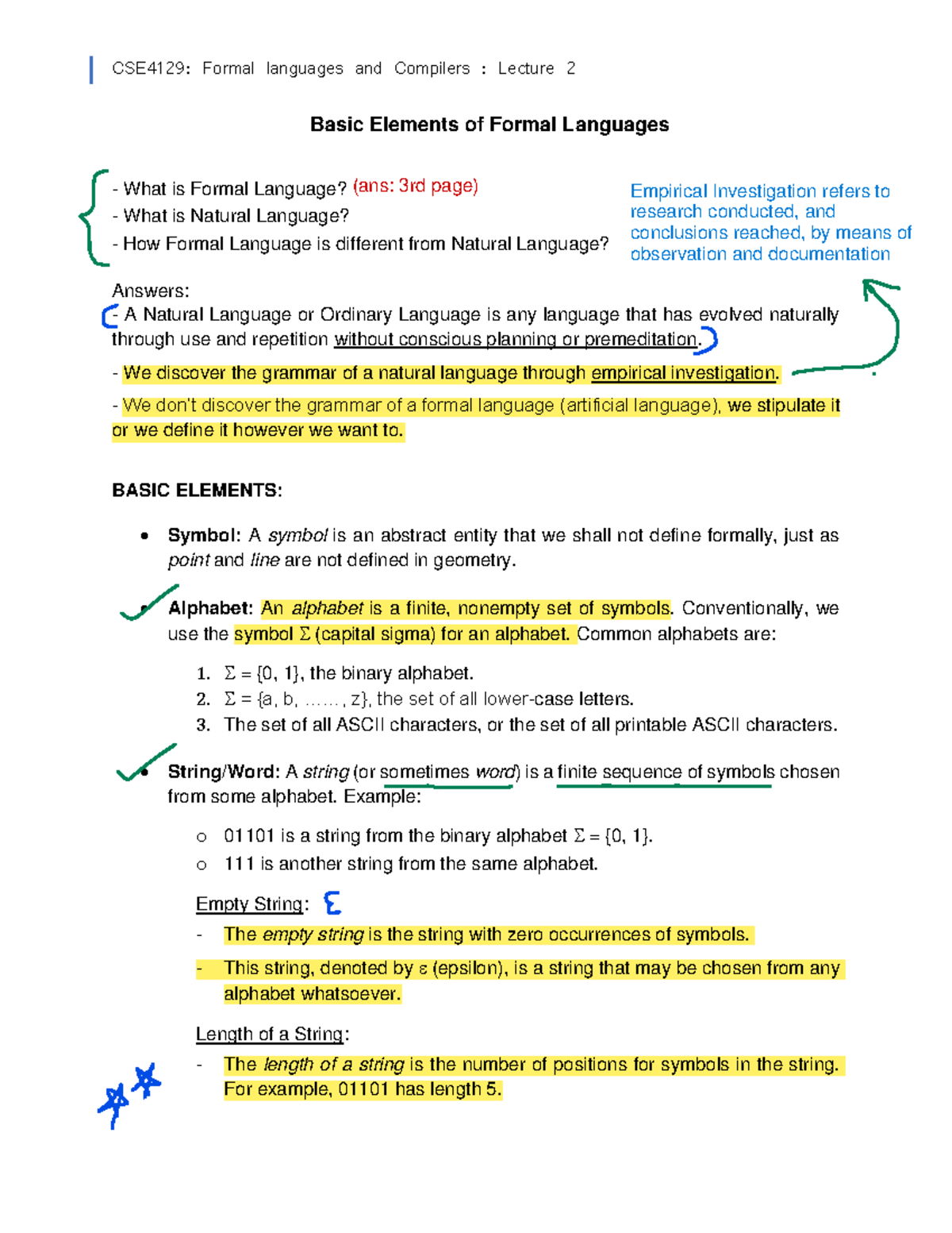 2 Ln2 Fl1 Basic Elements Of Fl Cse4129 Formal Languages And Compilers Lecture 2 Basic