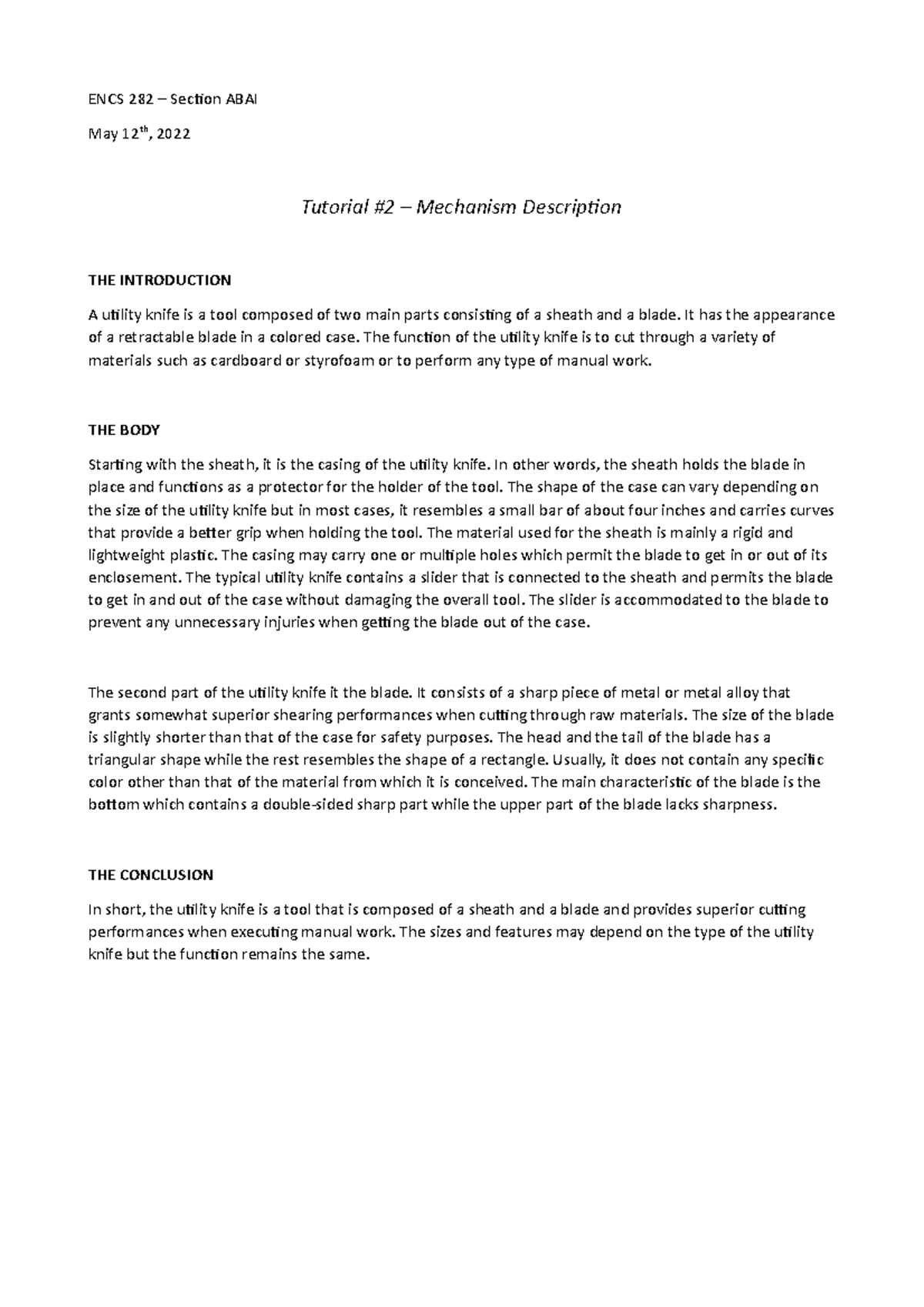 ENCS282 tut2 - Mechanism description example - ENCS 282 – Section ABAI May 12th, 2022 Tutorial ...
