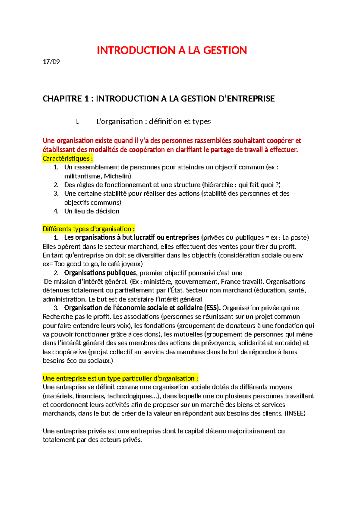 Cours Magistral-GESTION - INTRODUCTION A LA GESTION 17/ CHAPITRE 1 : INTRODUCTION A LA GESTION ...