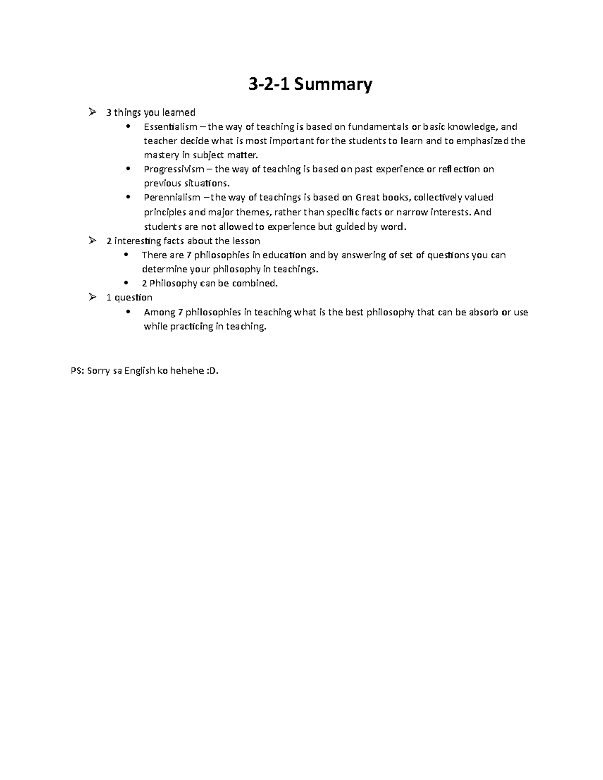 3 2 1 Summary Philosophy - 3-2-1 Summary 3 things you learned ...