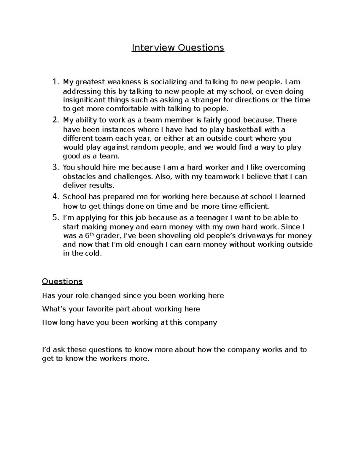 Interview Questions - English - Interview Questions 1. My greatest ...