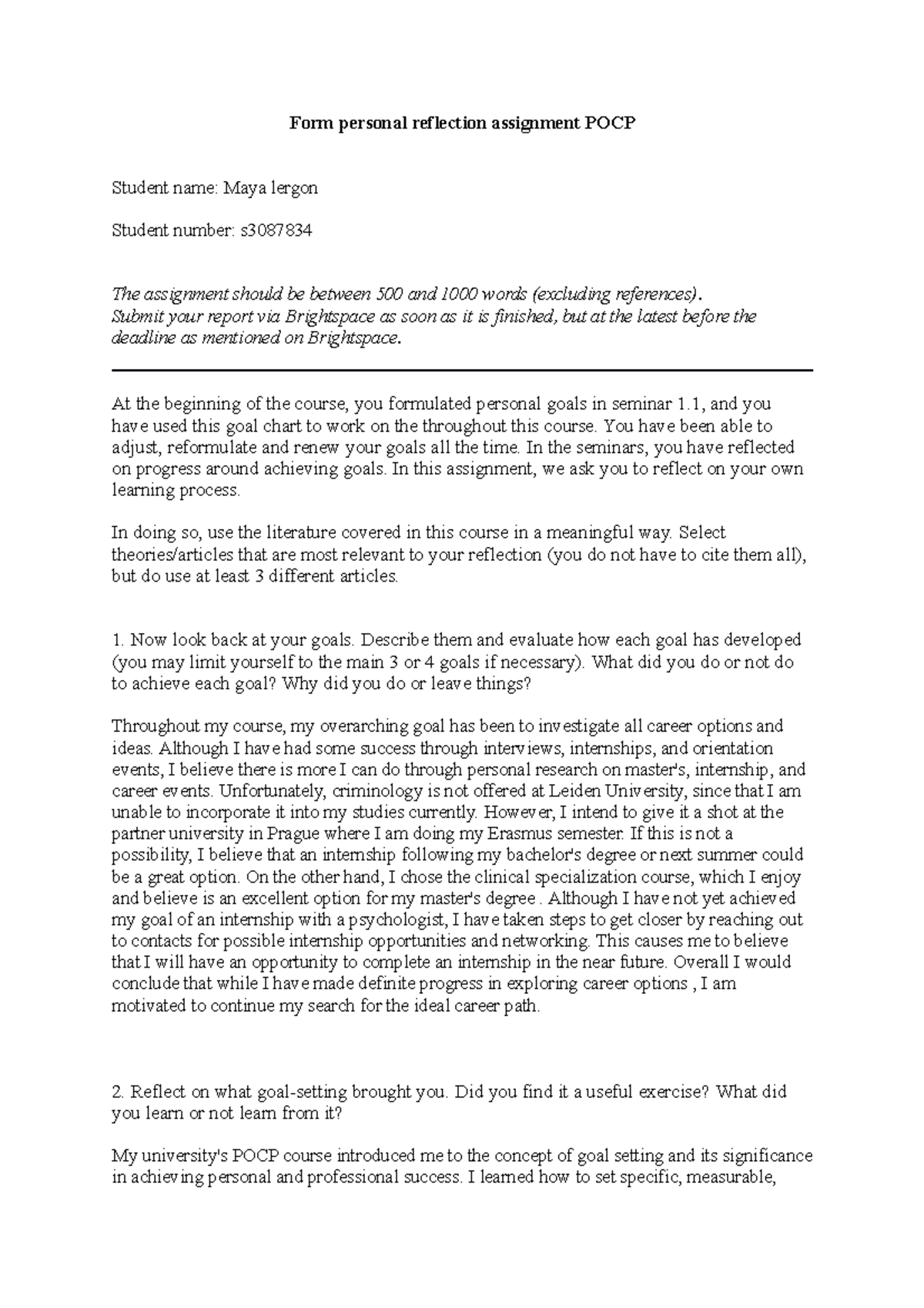 Form personal reflection assignment POCP IBP s3087824 Maya Lergon ...