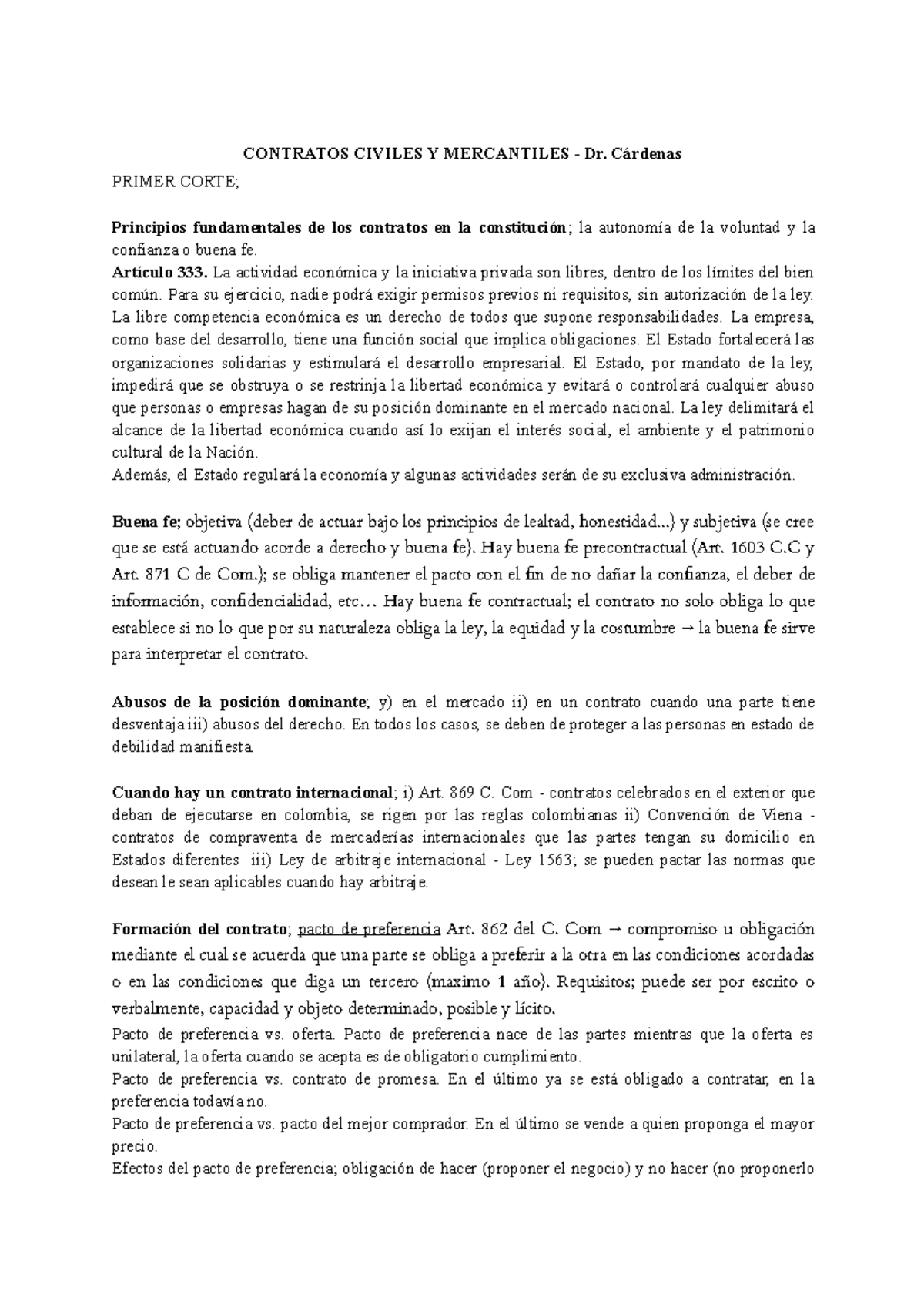 Resumen Contratos Civiles Y Mercantiles - CONTRATOS CIVILES Y MERCANTILES Dr. PRIMER Principios ...
