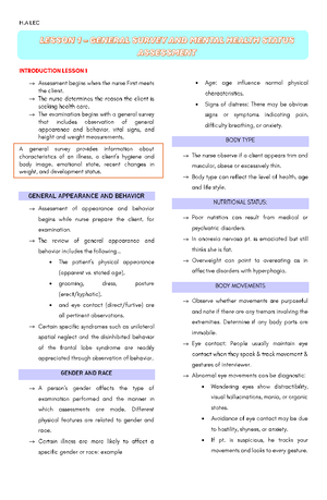 Assessing General Appearance and Mental Status Checklist - PERPETUAL ...