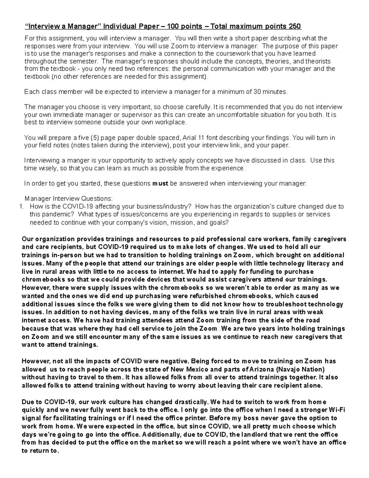 Interview a Manager assignment and timeline - “Interview a Manager ...