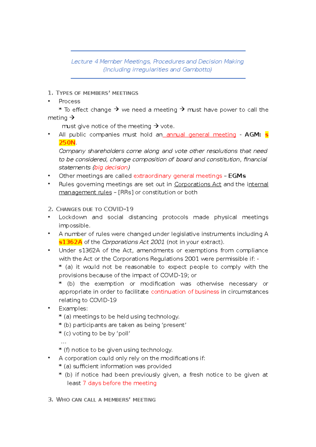 Blaw20001 Lecture Note Lec4 Lecture 4 Member Meetings Procedures And 5707