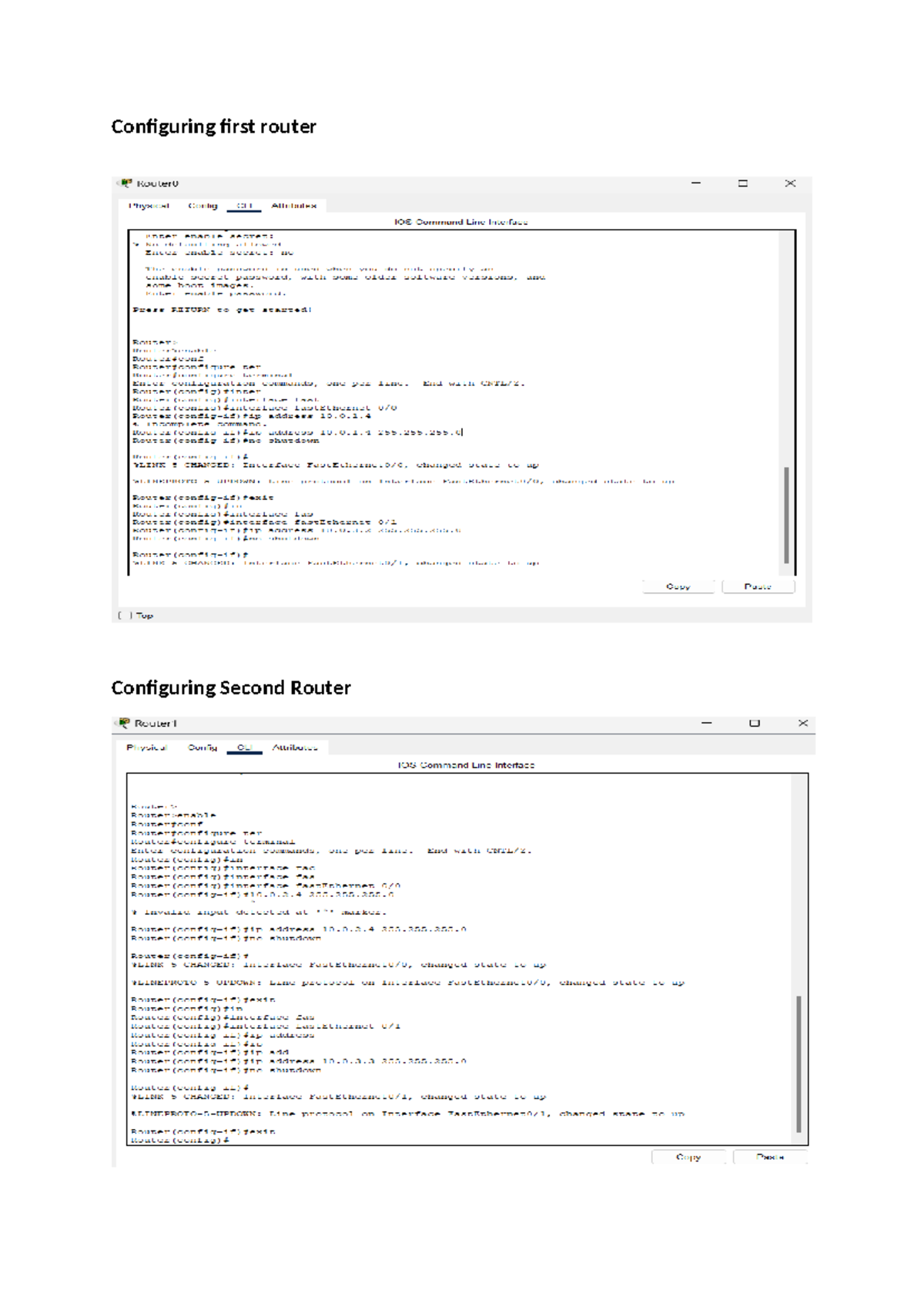 CNS lab 1a output - Information technology - Configuring first router Configuring Second Router ...