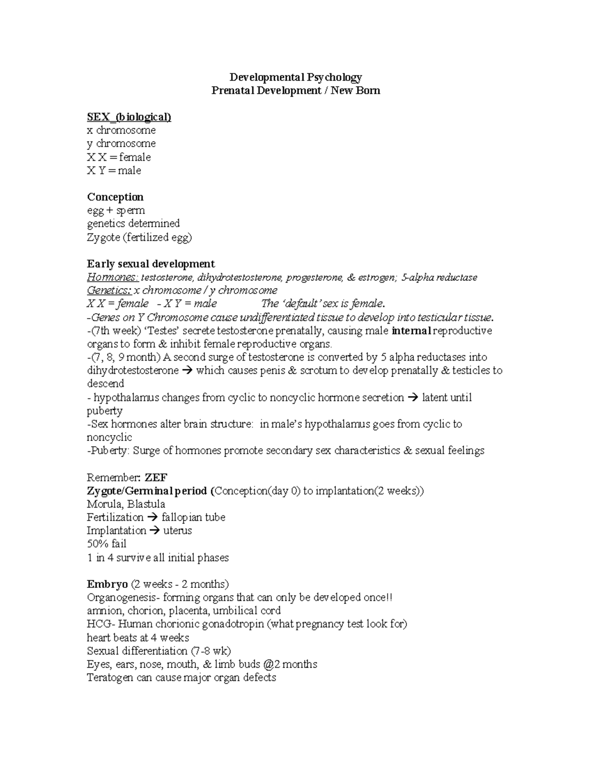 Developmental Psychology - Developmental Psychology Prenatal ...