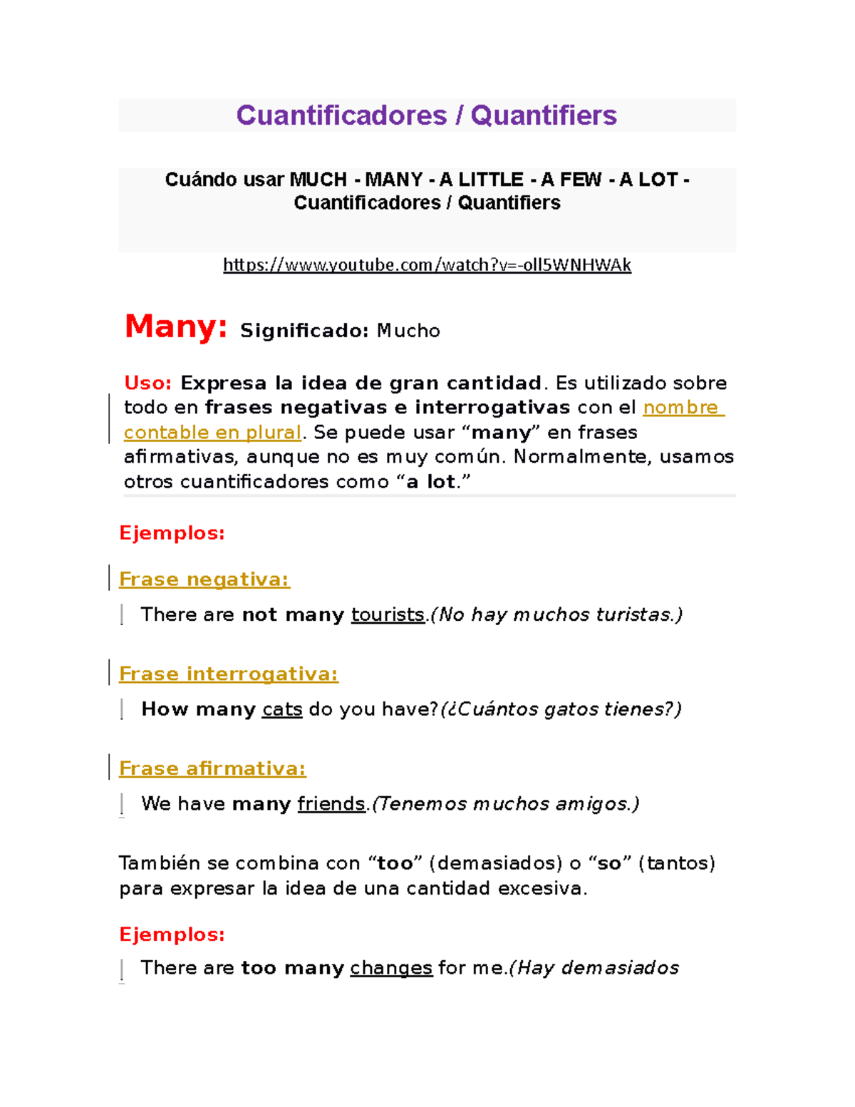 Cuantificadores - ninguna - Cuantificadores / Quantifiers Cuándo usar MUCH - MANY - A LITTLE - A ...