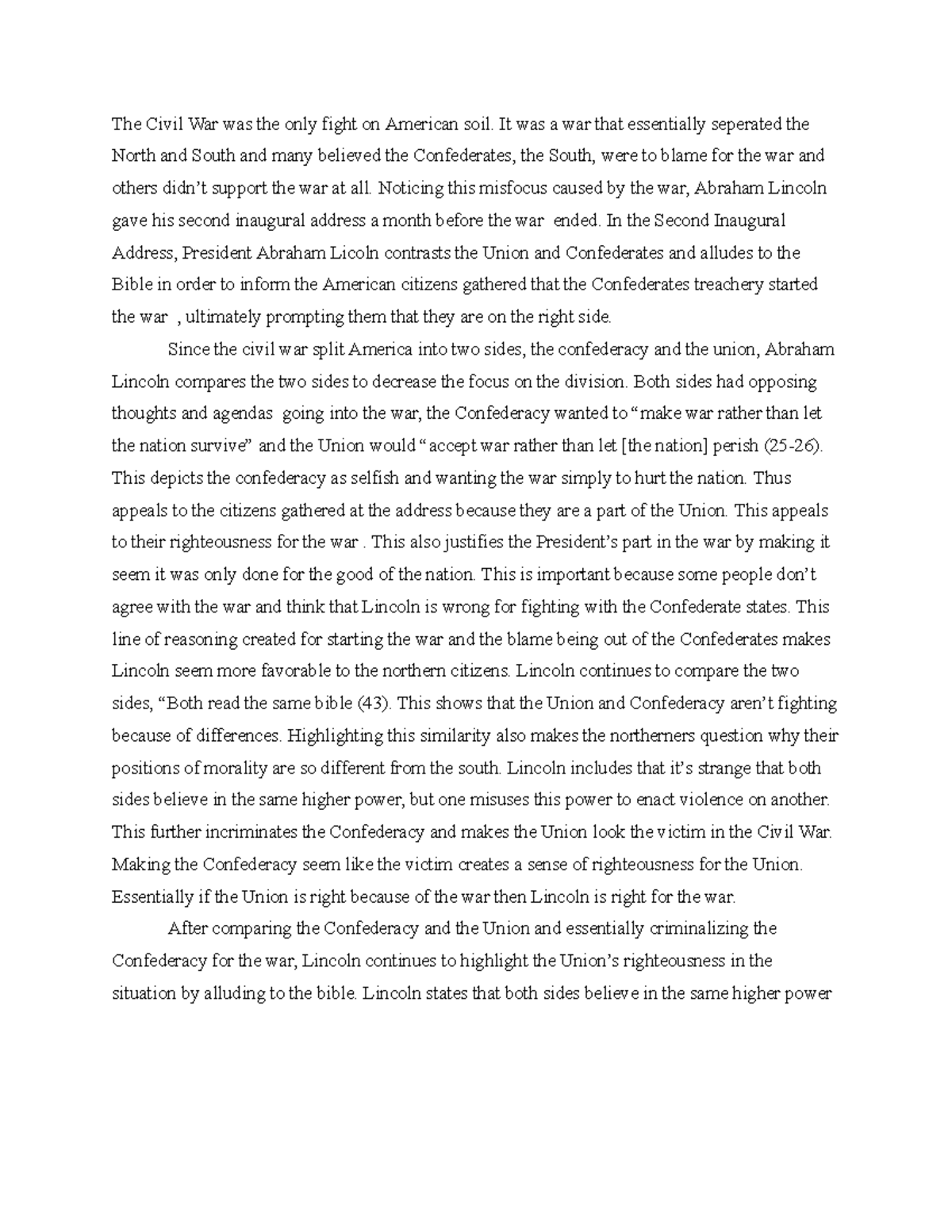 Timed Lincoln Essay - Google Docs - The Civil War was the only fight on ...