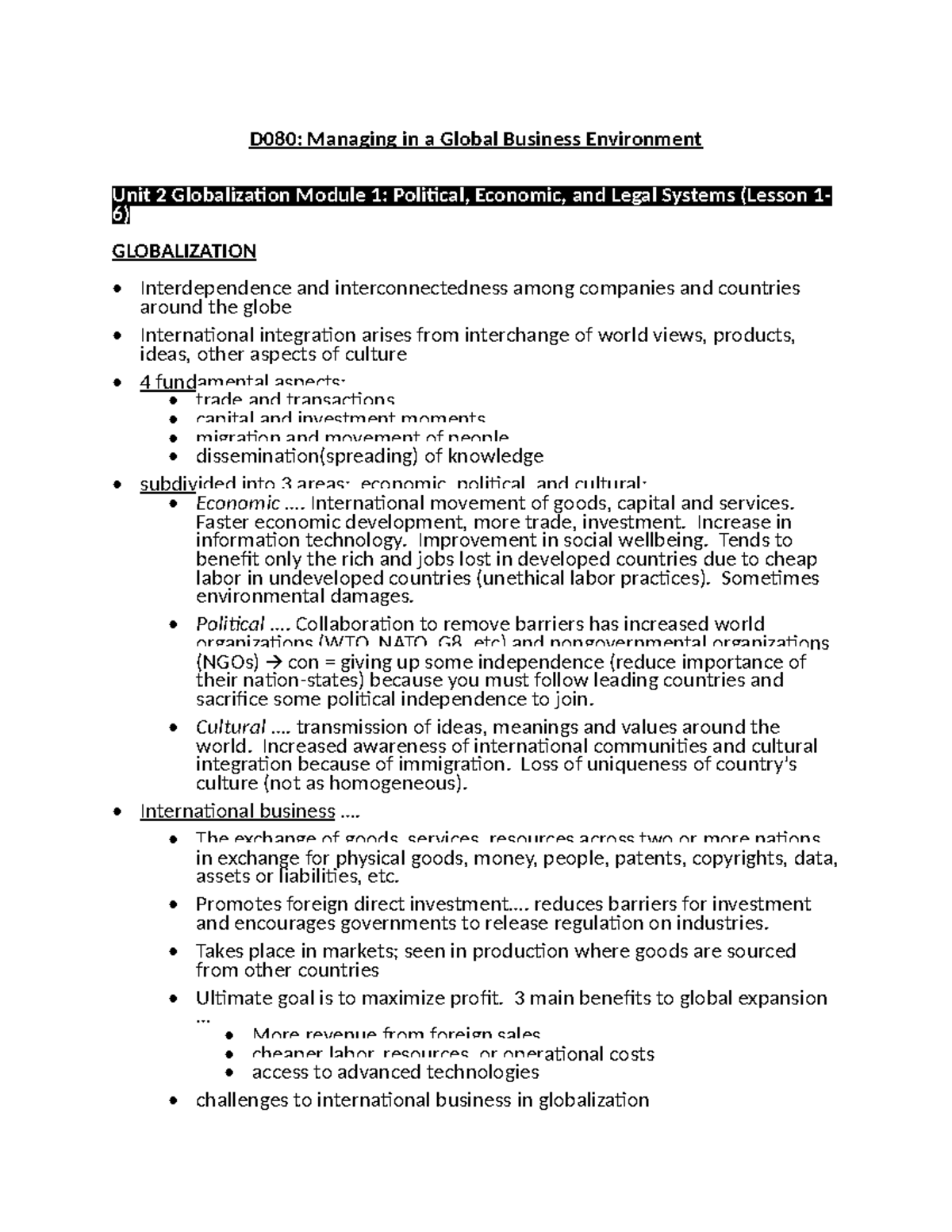 D080 Global Business Study Guide NEW - D080: Managing in a Global ...