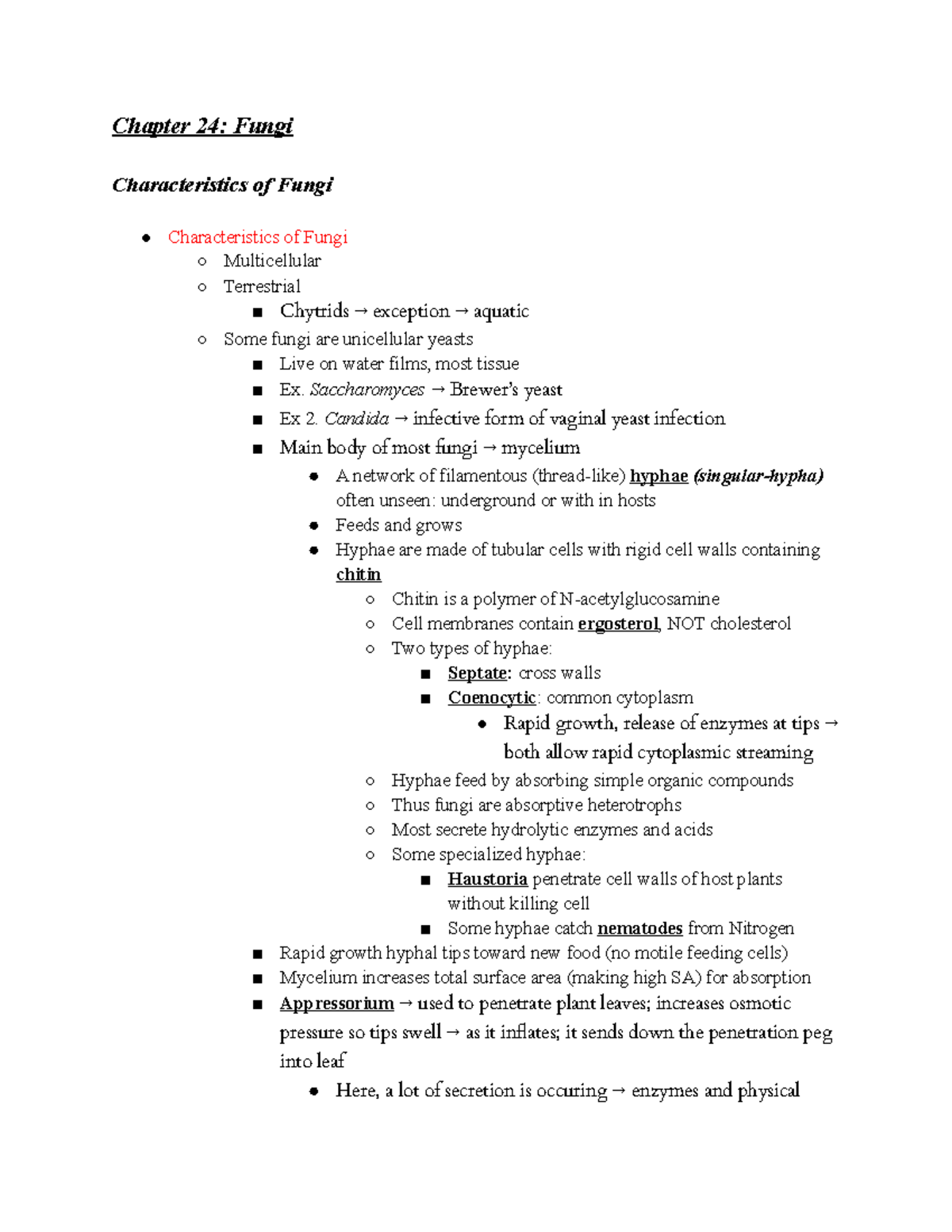 Biology 112 Ch. 24 Lecture Notes - Chapter 24: Fungi Characteristics of ...