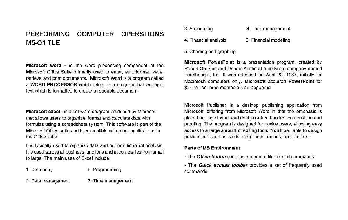 TLE - Computer system grade 9 - PERFORMING COMPUTER OPERSTIONS M5-Q1 ...