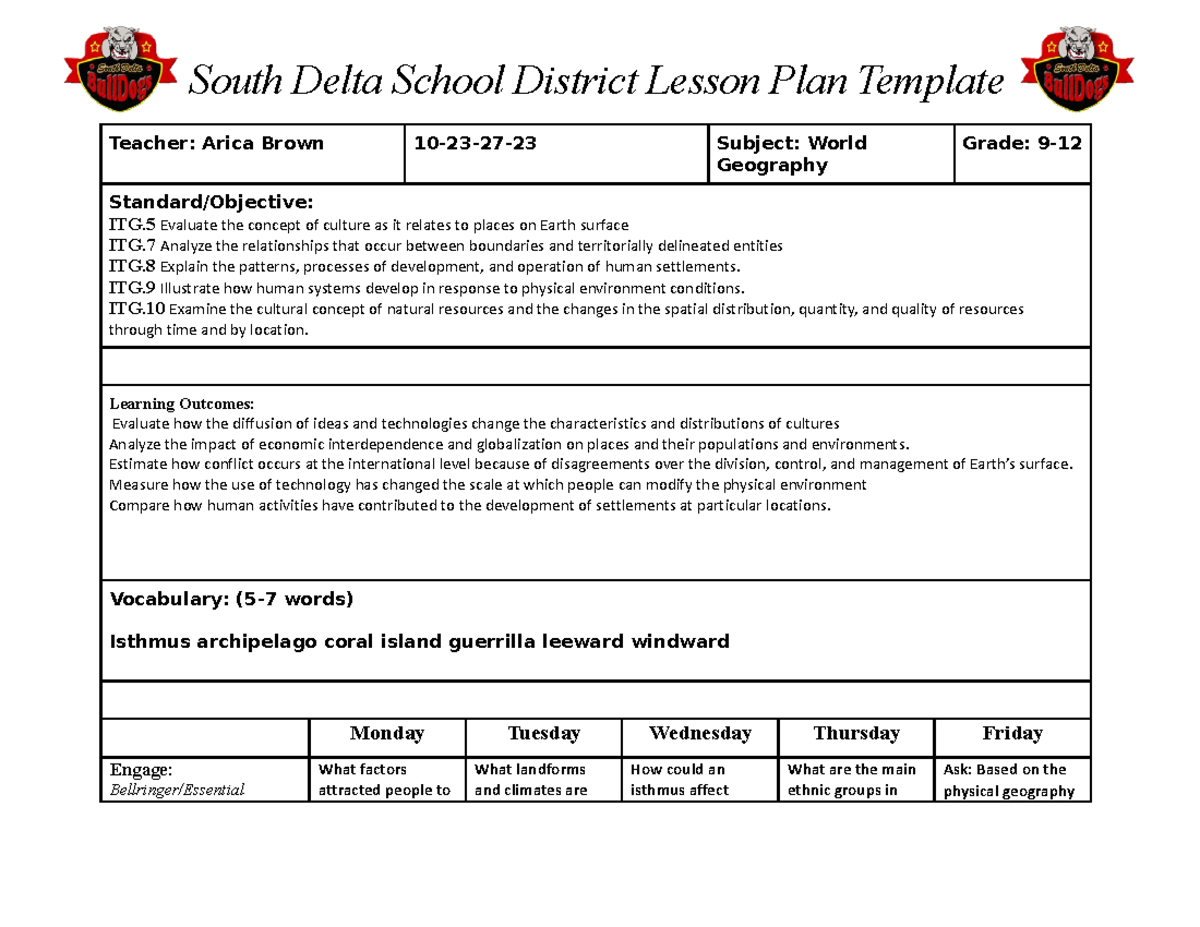 Geography Lesson Plan 10 23 27 2023 3788410 Teacher Arica Brown 10