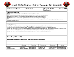Geography lesson plan 10-23-27-2023(3788410) - Teacher: Arica Brown 10 ...