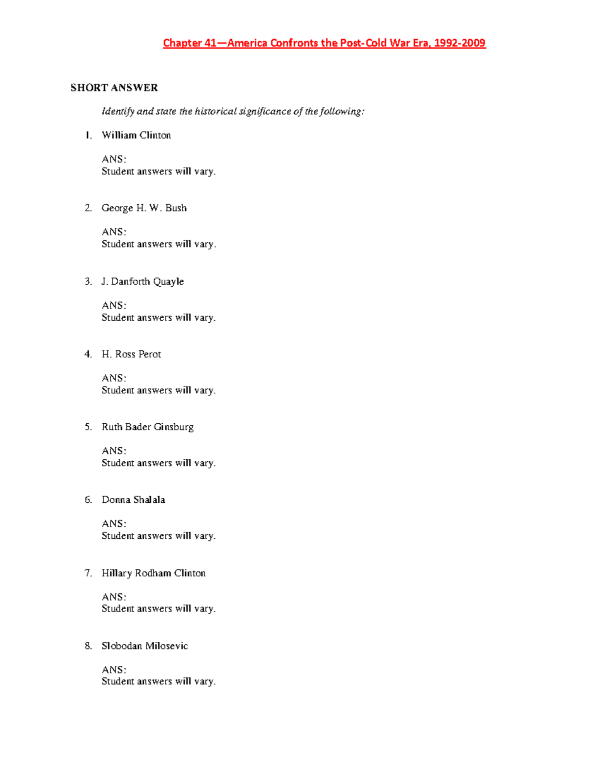 Ch41 America Confronts the Post-Cold War Era - Chapter 41—America ...