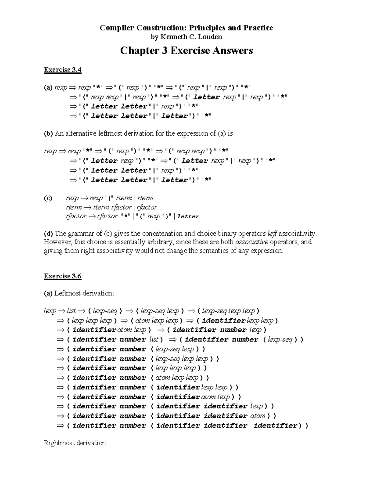 Ch3ans - Solution to Chapter 3 Questions - Compiler Construction ...