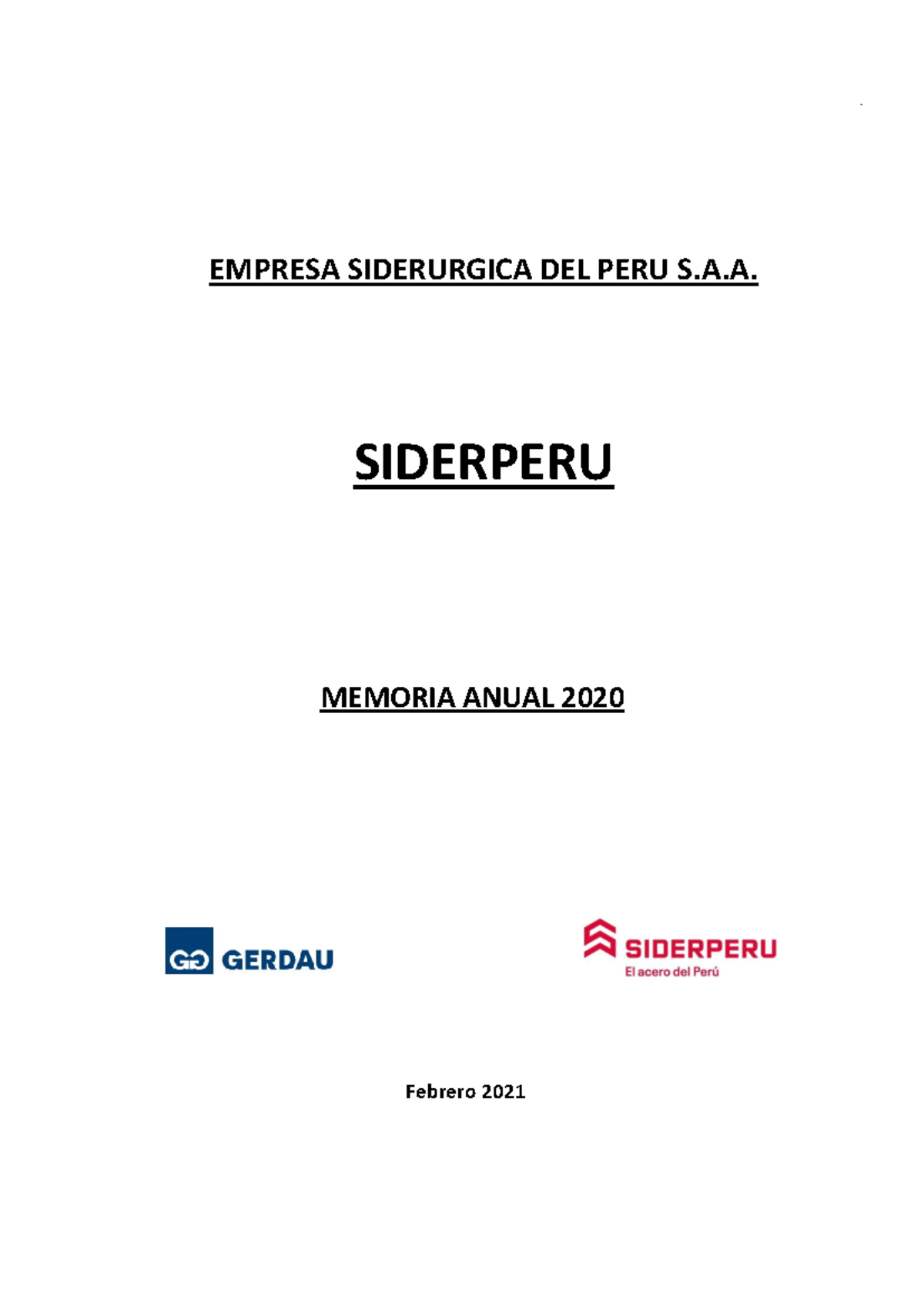 Memoria Anual - Siderperu 2020 - P á g i n a 16 | 36 EMPRESA ...