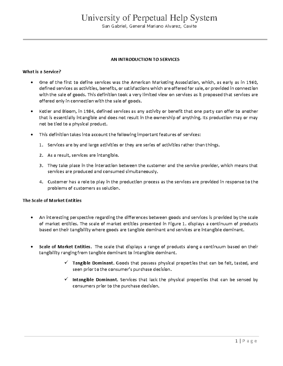 AN Introduction TO Services UPHS - University of Perpetual Help System ...