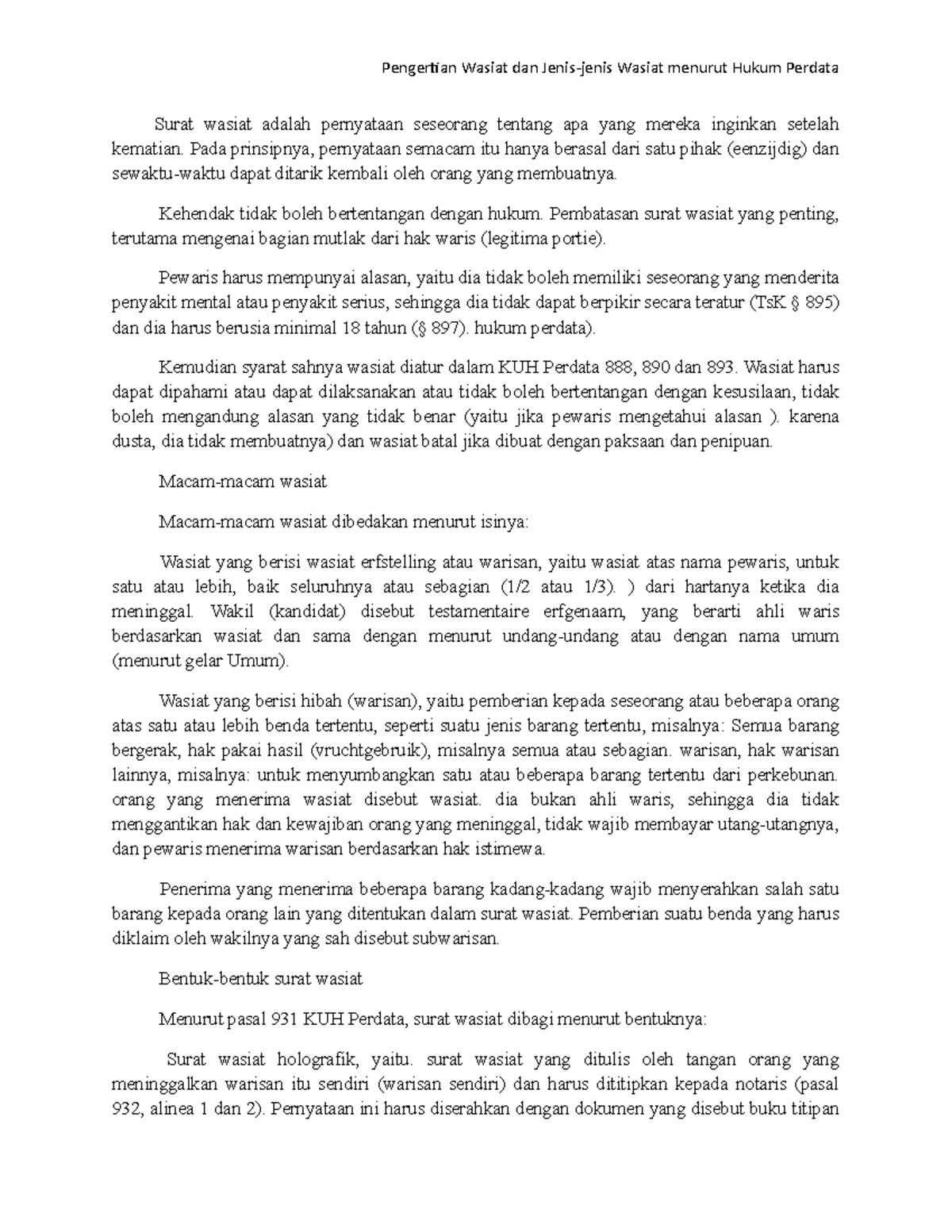 Pengertian Wasiat dan Jenis-jenis Wasiat menurut Hukum Perdata - Pada ...