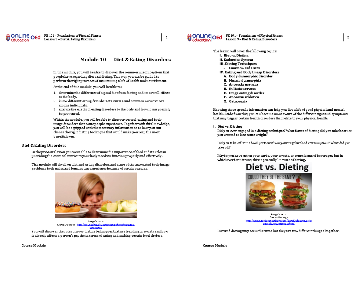 Lesson 9 – Diet & Eating Disorders.pdf PE - Lesson 9 – Diet & Eating ...