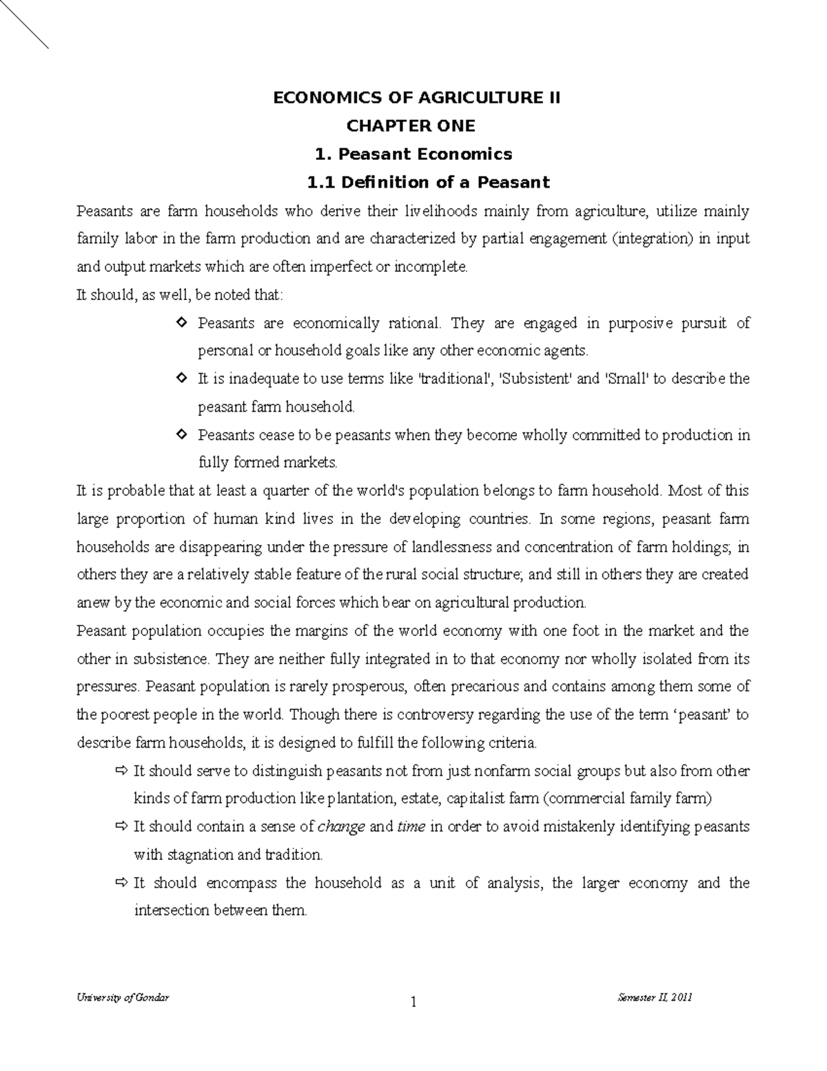 Agri II new - lecturer note - ECONOMICS OF AGRICULTURE II CHAPTER ONE 1 ...