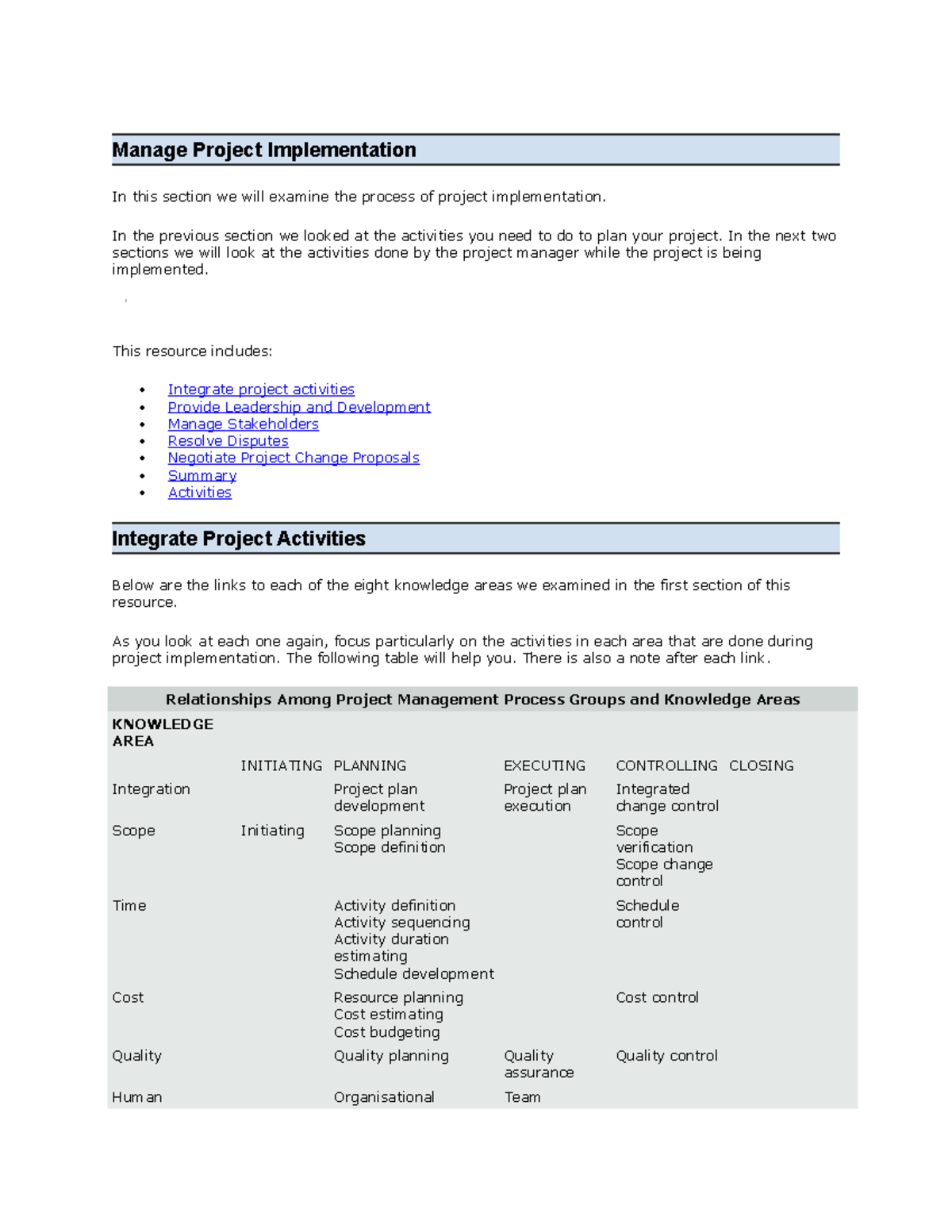 2. Manage Project Implementation - In the previous section we looked at ...