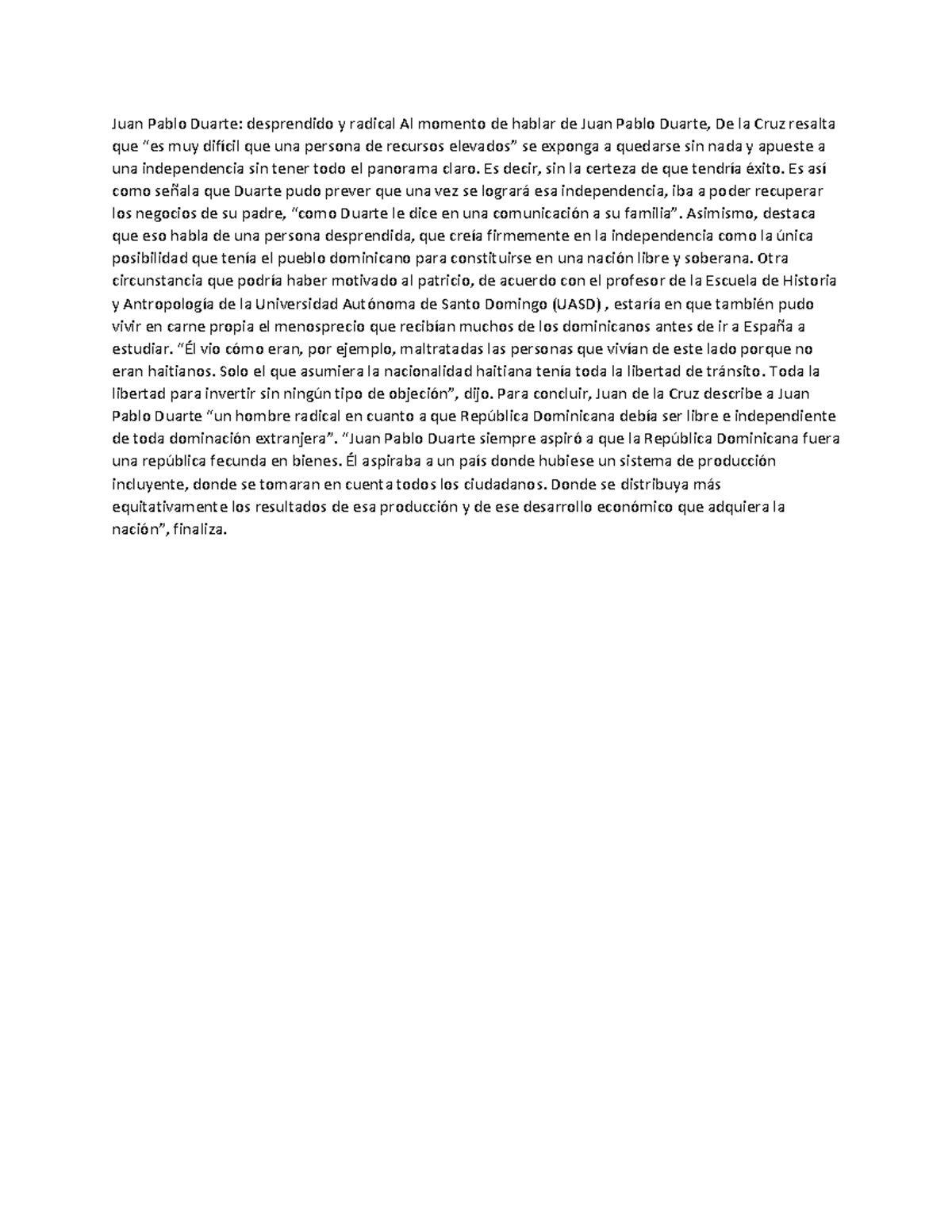 Juan Pablo Duarte - Essay - Juan Pablo Duarte: desprendido y radical Al ...