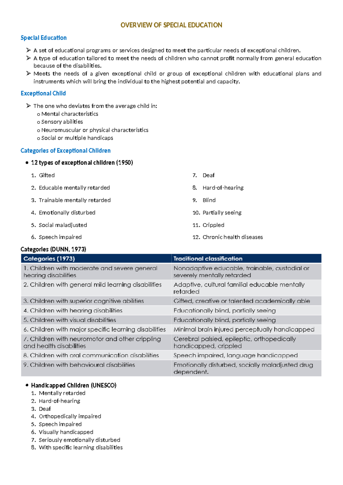Foundation of Special and Inclusive Education - OVERVIEW OF SPECIAL ...