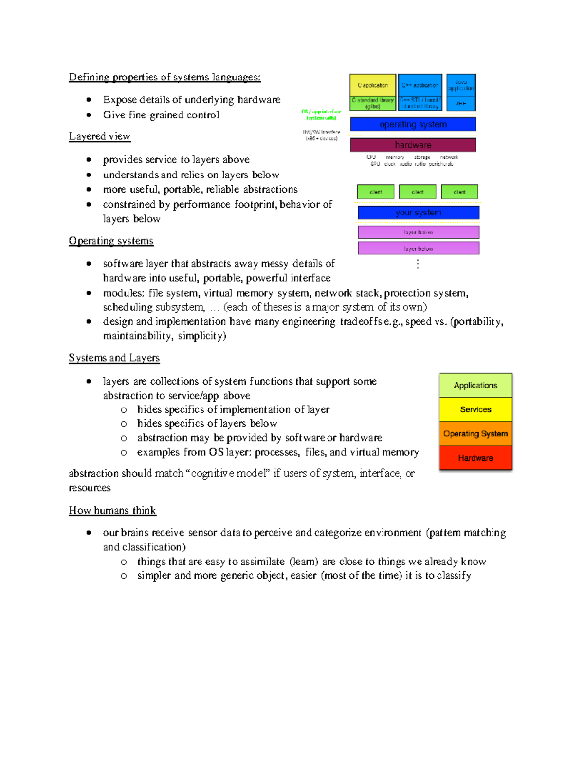 CMPSC 311 Midterm 1 Cheatsheet - Defining properties of systems languages: Expose details of ...