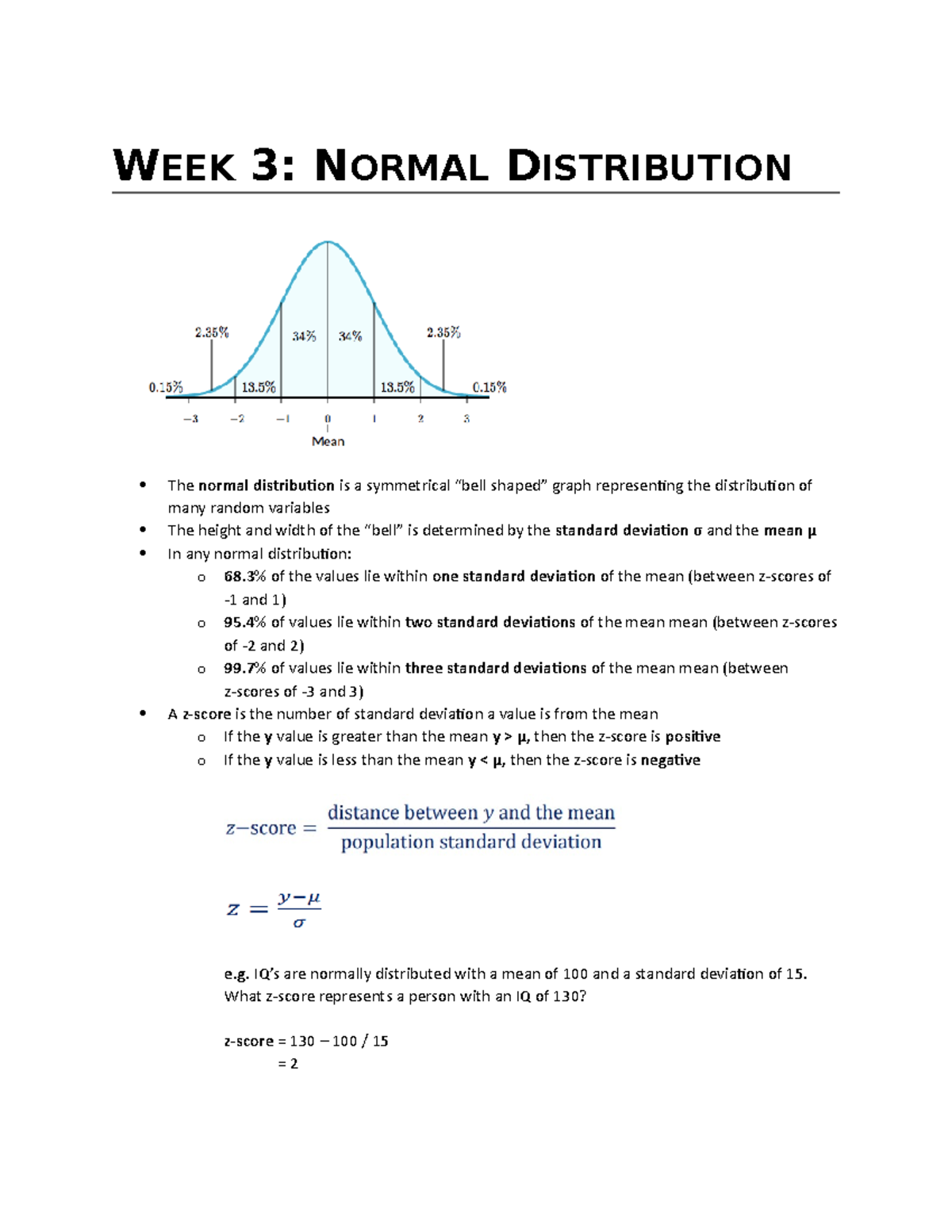 Week 3 - Normal Distribution - WEEK 3: NORMAL DISTRIBUTION The normal ...