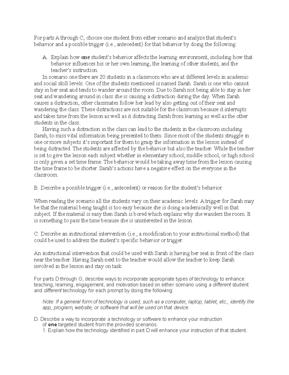 C572 task 1 - ASSIGNMENT - For parts A through C, choose one student ...