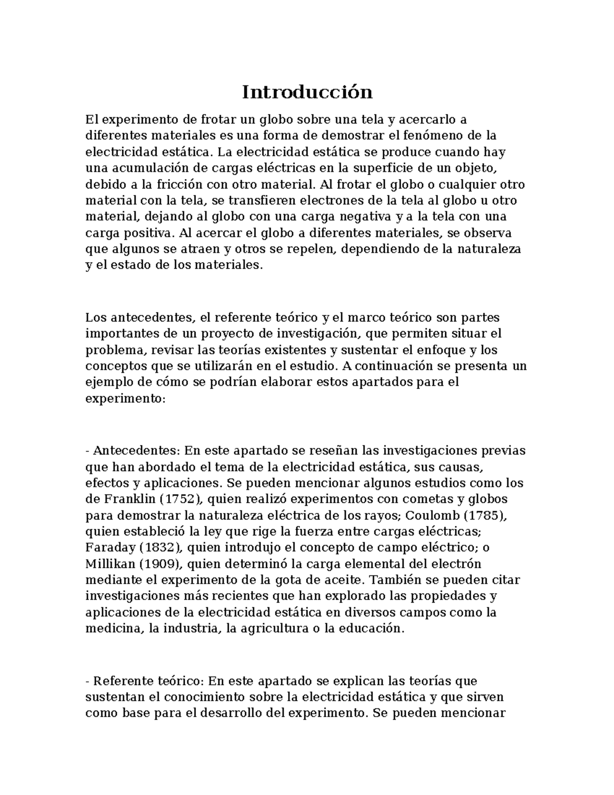 Iforme - Introducción El experimento de frotar un globo sobre una tela ...