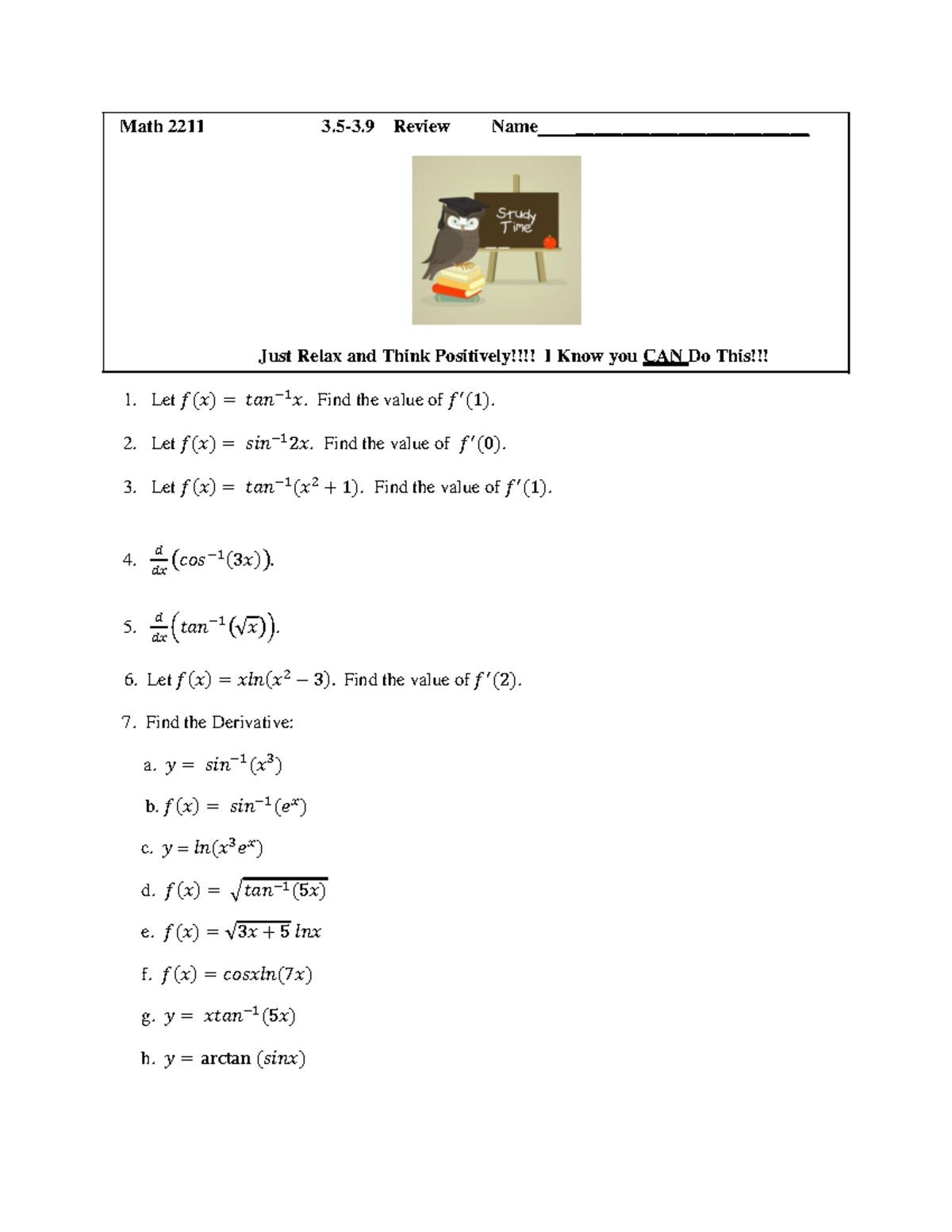 Math 2211 Review 3 Revised - Math 2211 3.5-3 Review Name ...