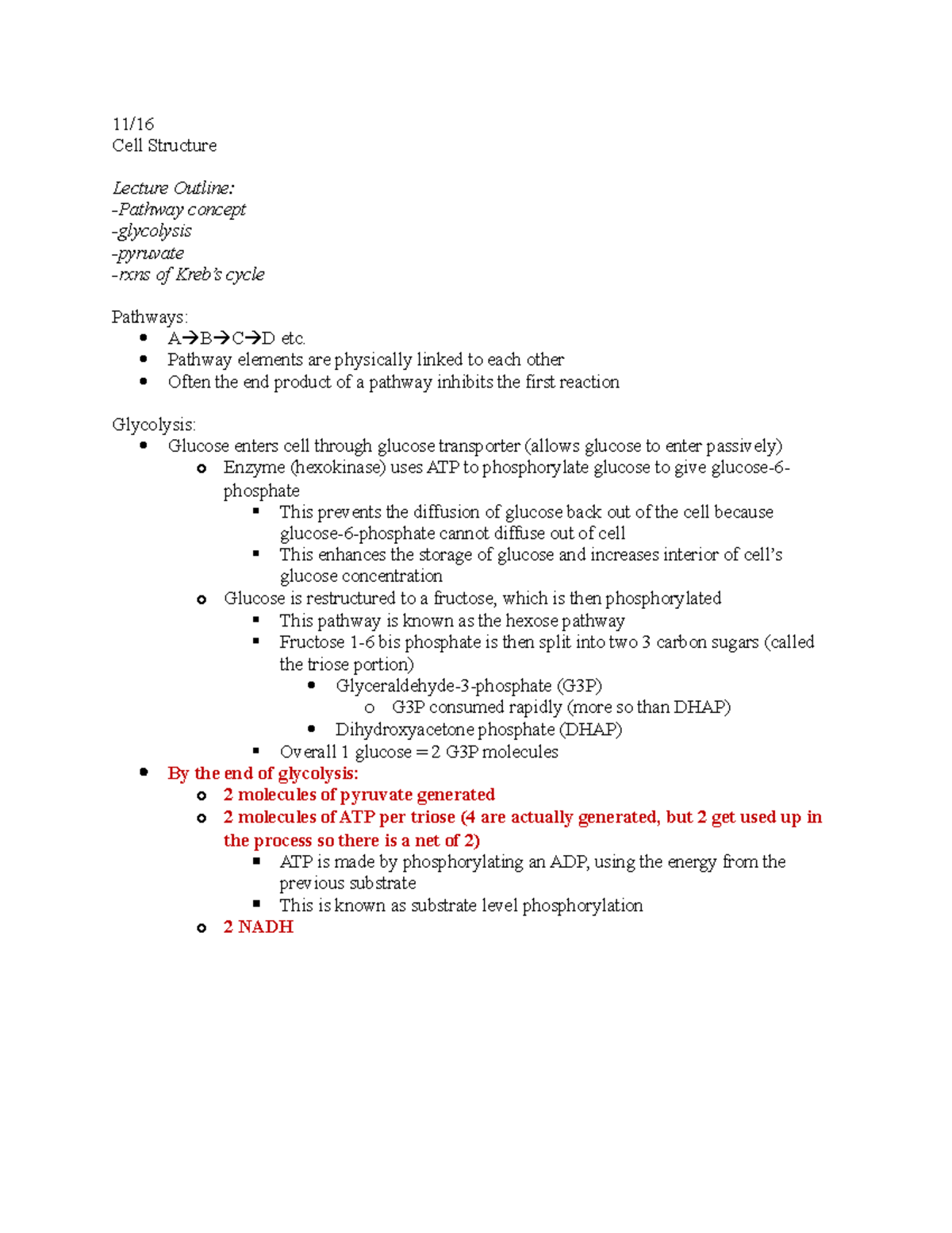 1116 Lecture Notes From Textbook And Lecture Cell Structure Lecture Outline Concept Of