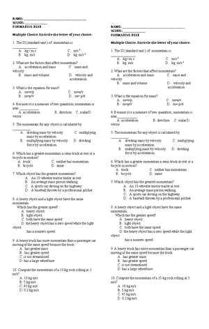 Formative TEST Questions - FORMATIVE TEST QUESTIONS Multiple Choice ...