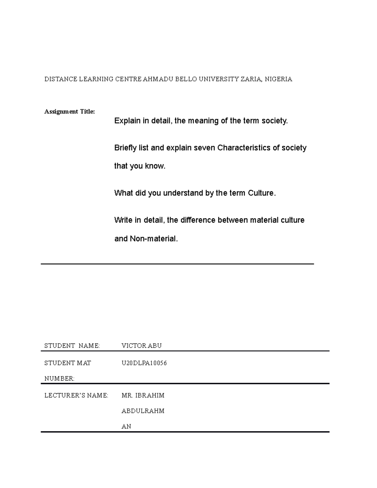 Distance Learning Centre Ahmadu Bello University Zaria (Padm 103) first ...