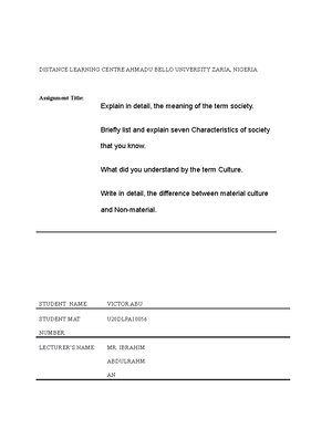 Distance Learning Centre Ahmadu Bello University Zaria (Padm 105 ...