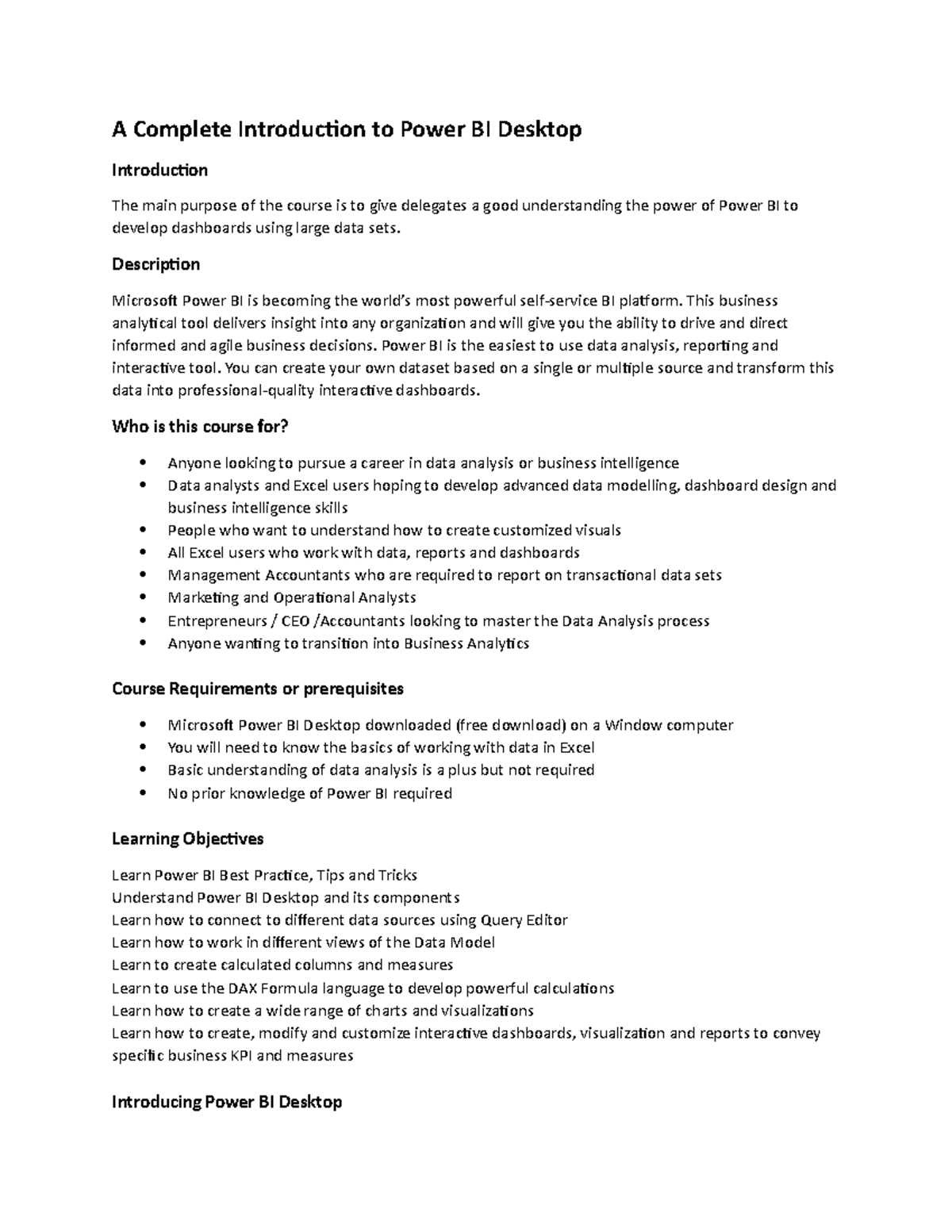 Power BI Course outline notes for beginners - A Complete Introduction ...