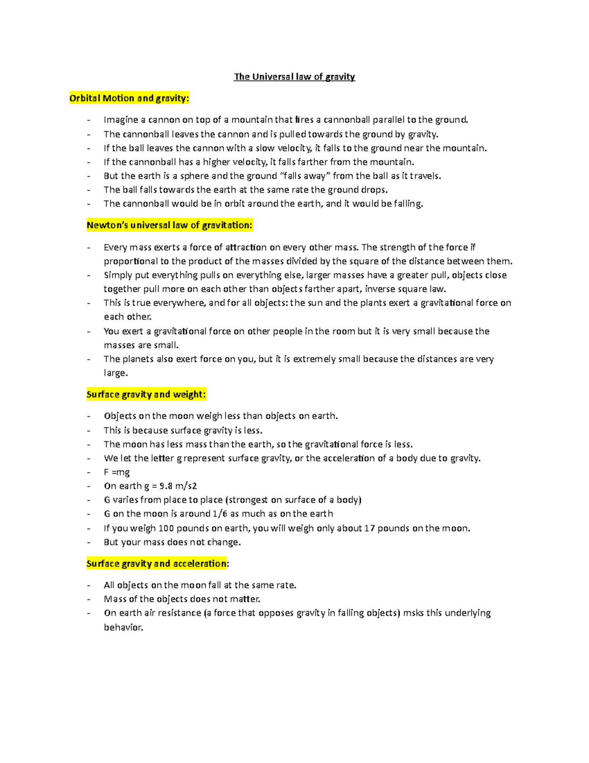 AST 111 unit 16 notes - The universal law of gravity - The Universal ...
