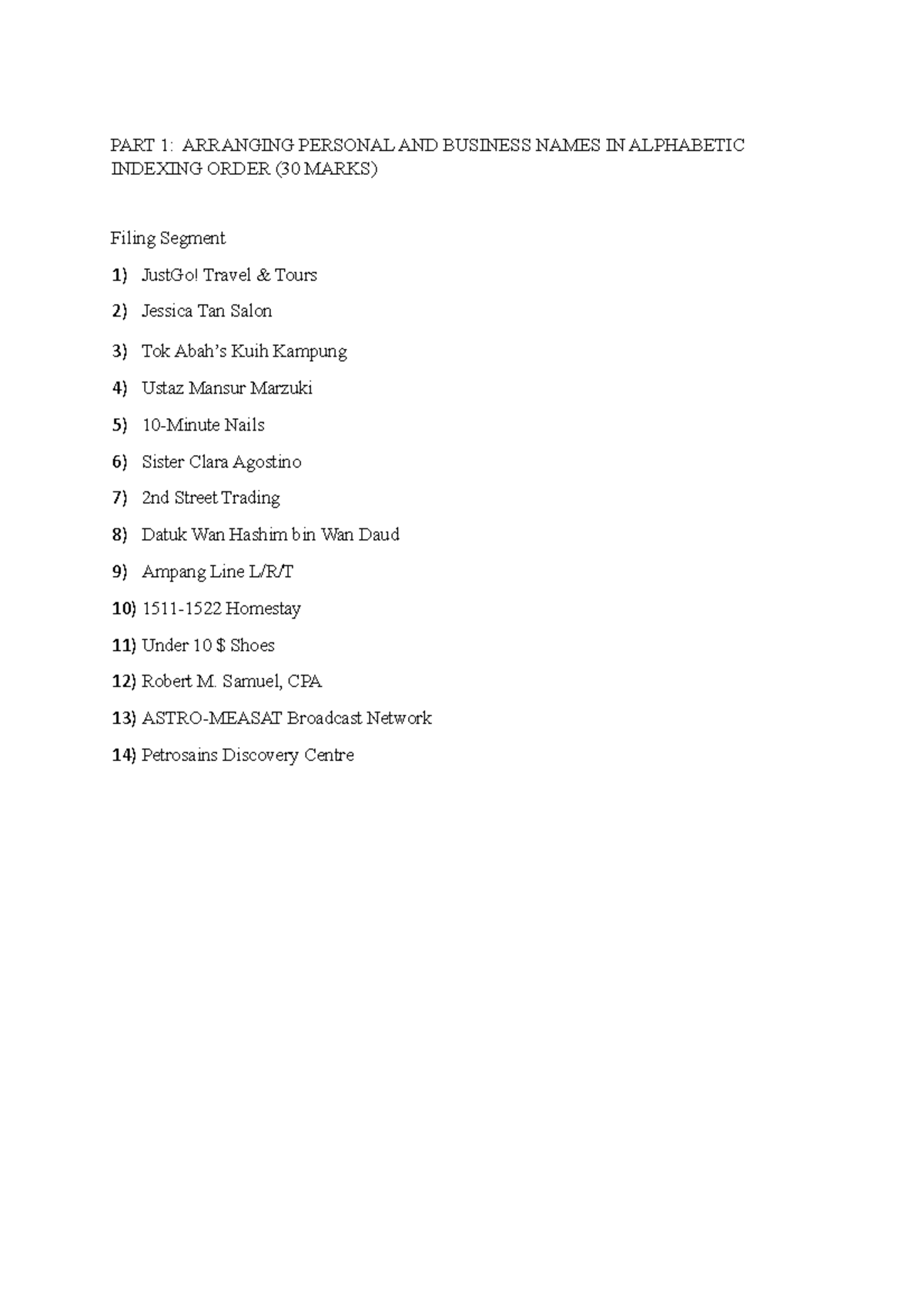 Indexing Table & Cross Reference - PART 1: ARRANGING PERSONAL AND ...