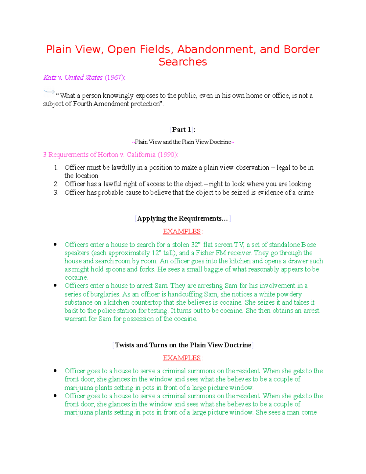 Plain View, Open Fields, Abandonment, and Border Searches - United ...